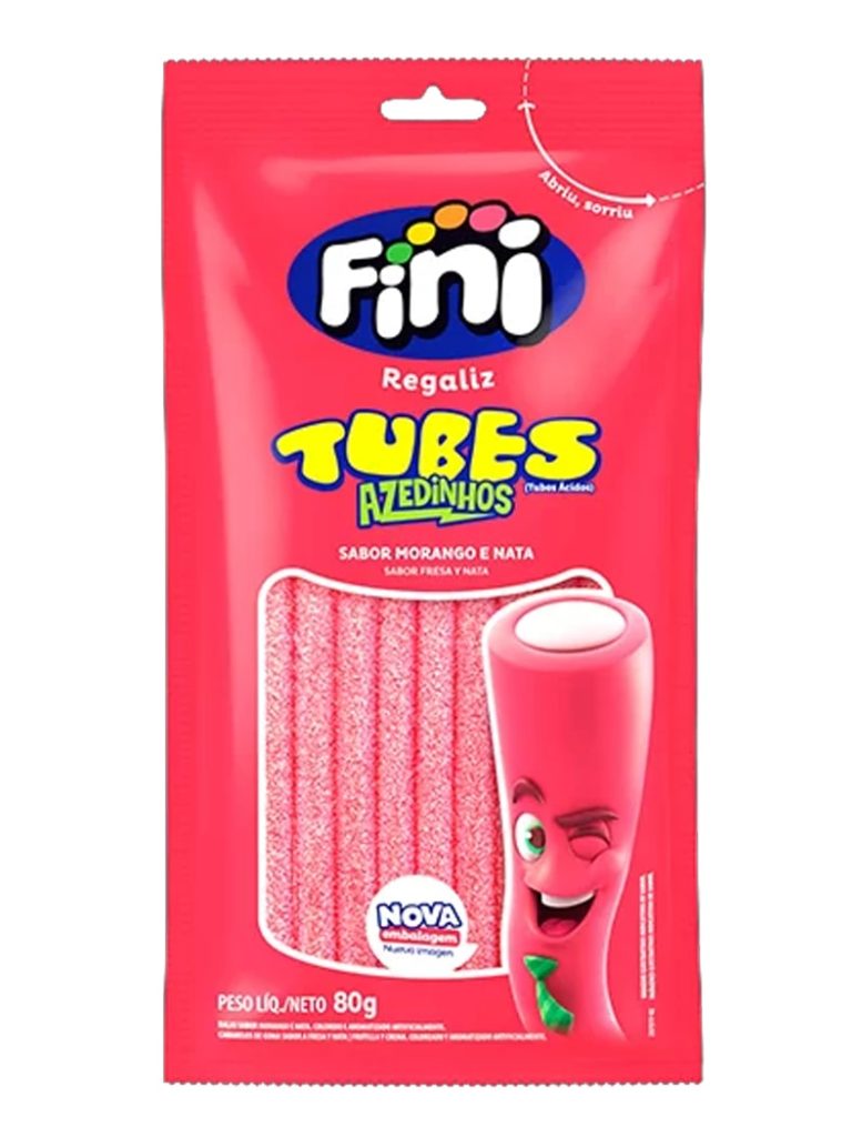 Fini Tubos de Regalíz Fresa Acido 80 gr – Cuencalicor