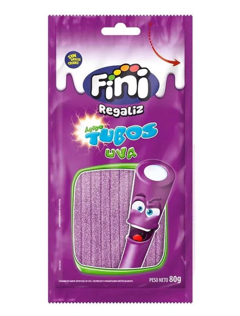 Fini Tubos de Regalíz Uva Ácido 80 gr – Cuencalicor